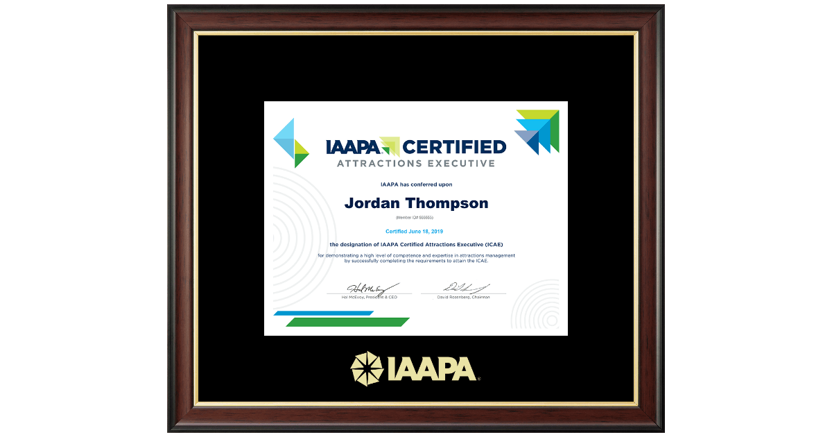 IAAPA Gold Embossed Certificate Frame - Black Matting