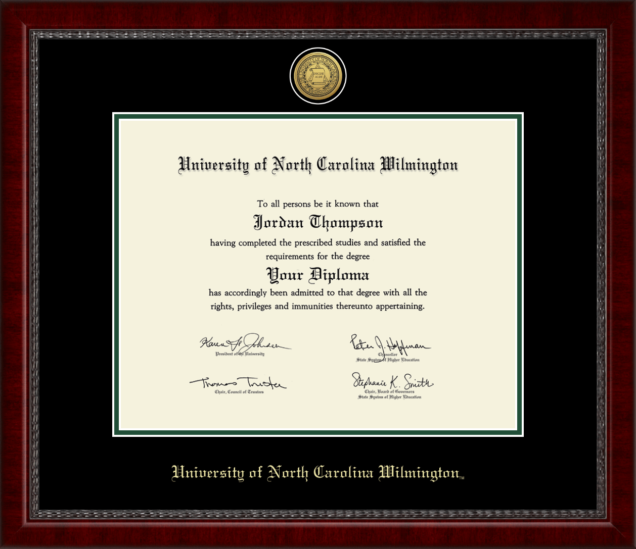 University of North Carolina Wilmington Gold Engraved Medallion Diploma ...
