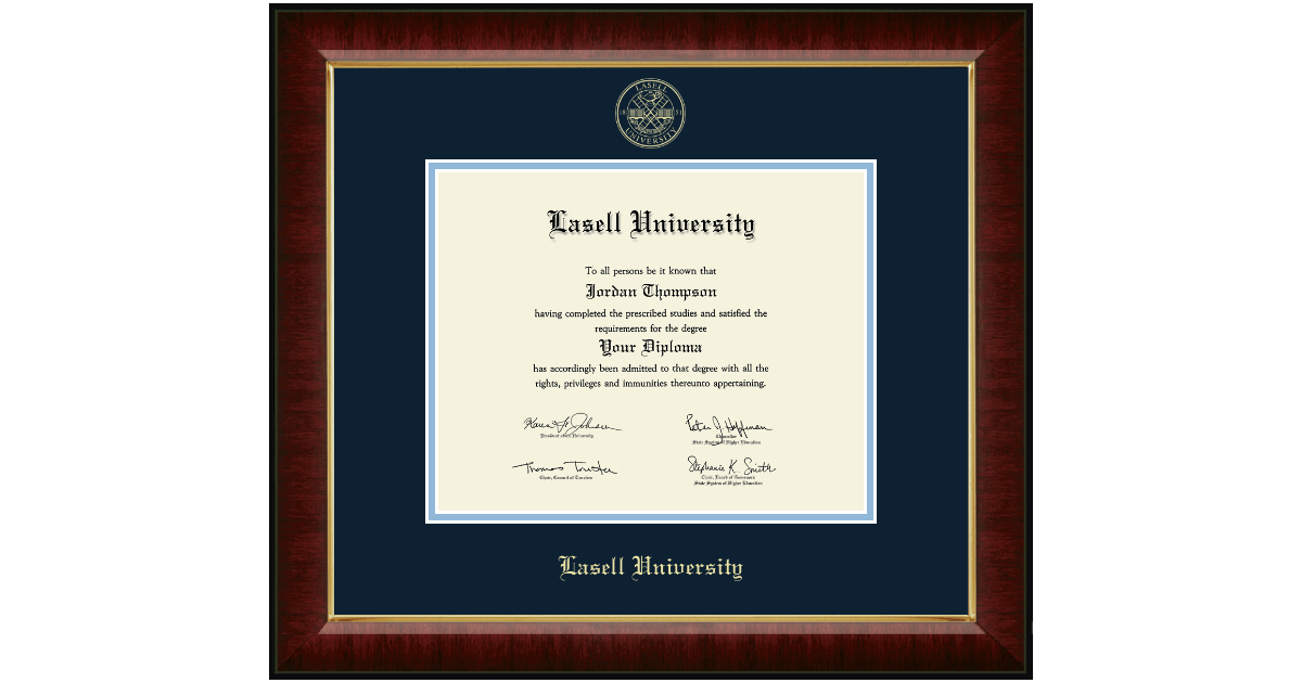 Gold Embossed Diploma Frame in Murano Lasell University - Item #340248