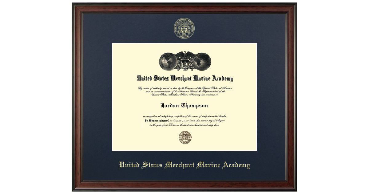 Gold Embossed Diploma Frame in Studio United States Merchant Marine ...