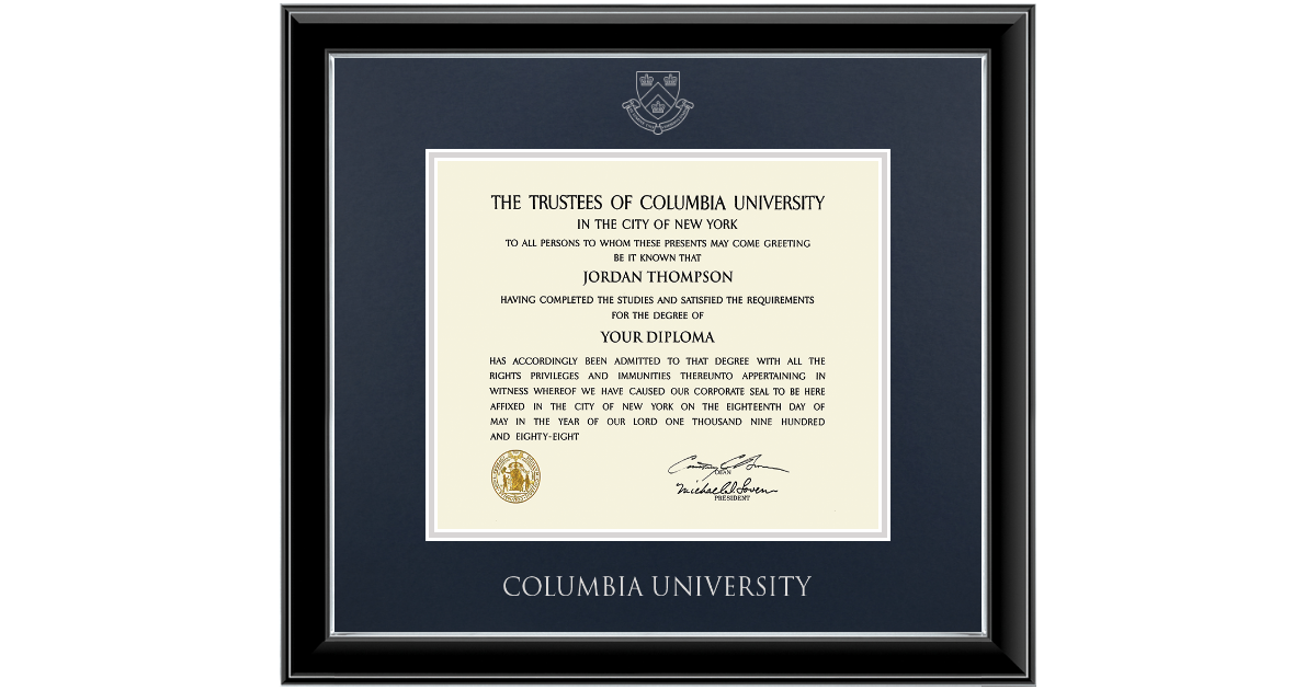 Silver Embossed Diploma Frame in Onyx Silver Columbia University - Item #342508 from Columbia ...