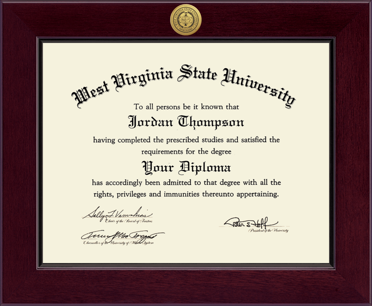 West Virginia State University Century Gold Engraved Diploma Frame in ...