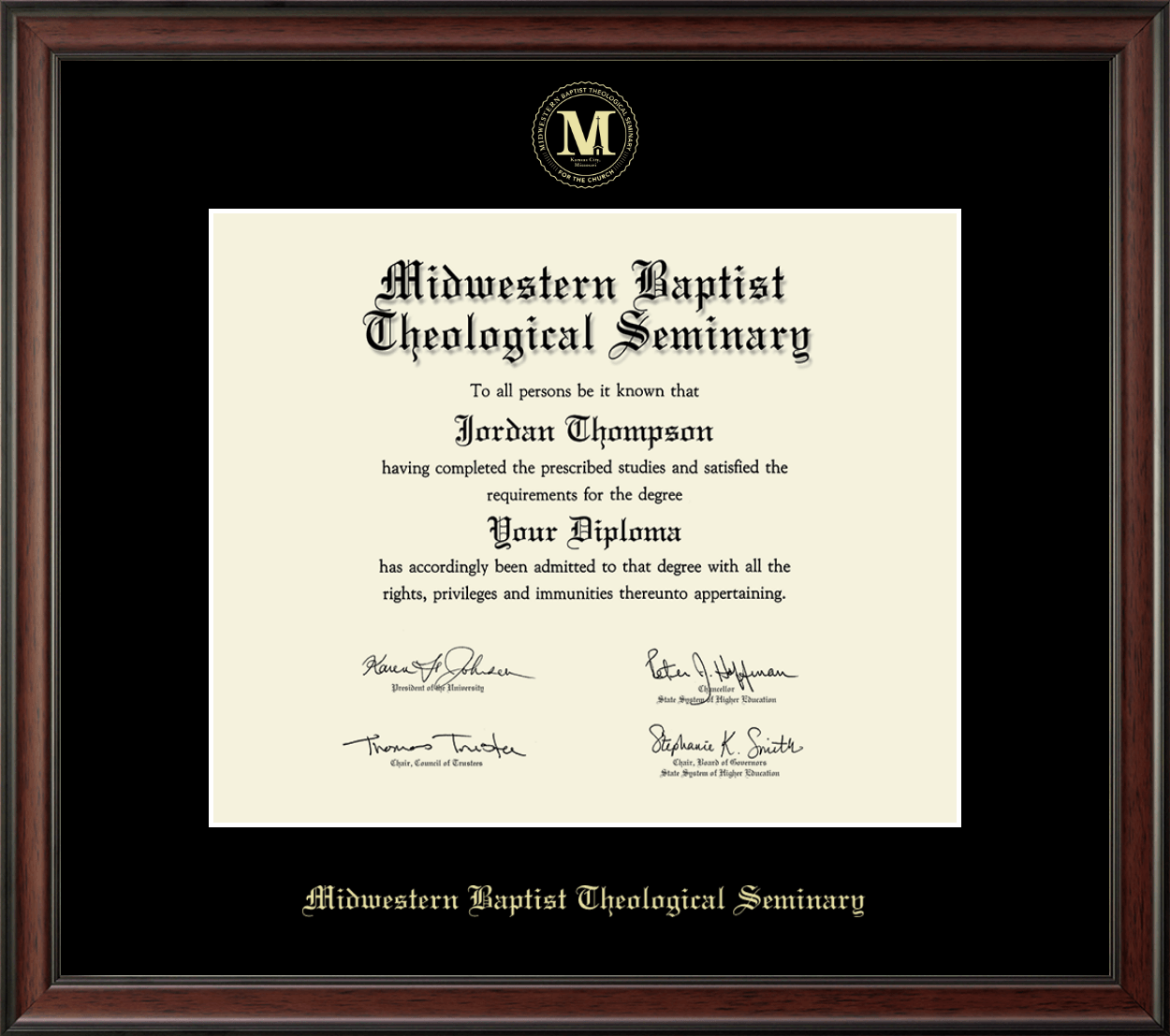 Midwestern Baptist Theological Seminary PhD- Gold Embossed Diploma ...