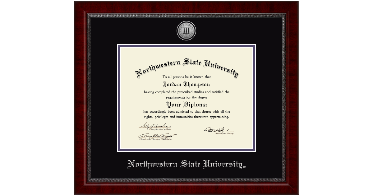 Silver Engraved Medallion Diploma Frame in Sutton Northwestern State University - Item #347916