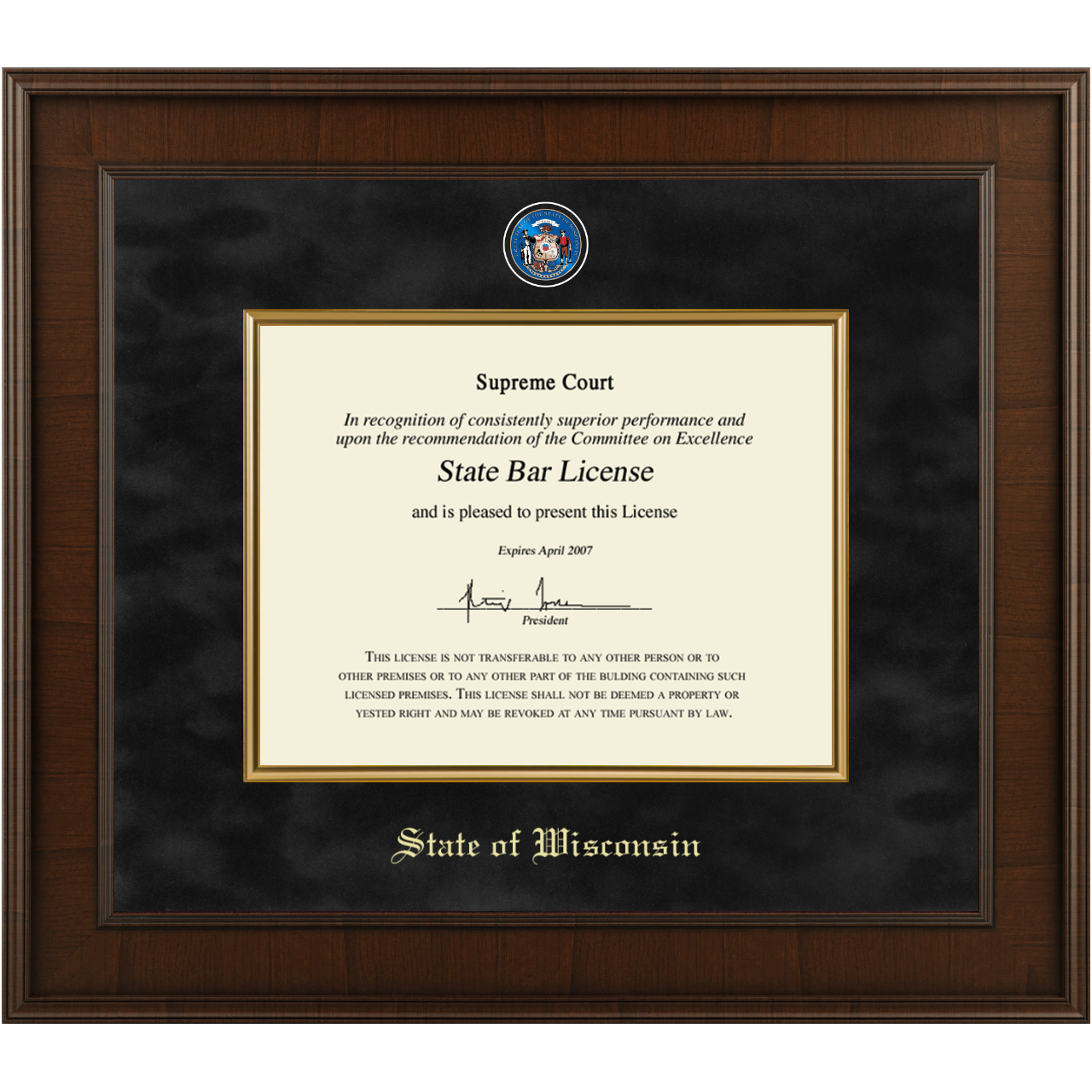 State of Wisconsin Certificate Frames - Church Hill Classics