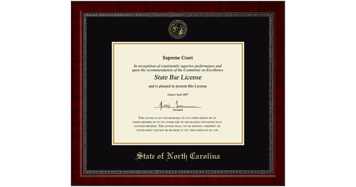 Gold Embossed Certificate Frame in Sutton State of North Carolina ...