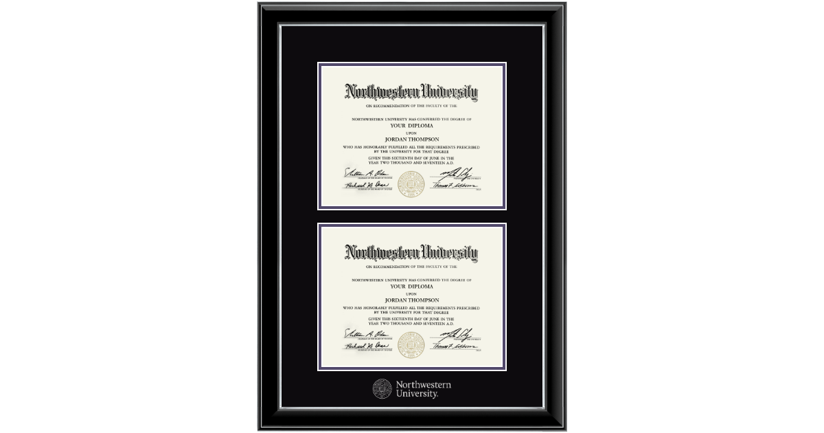 Double Diploma Frame in Onyx Silver Northwestern University - Item #362169