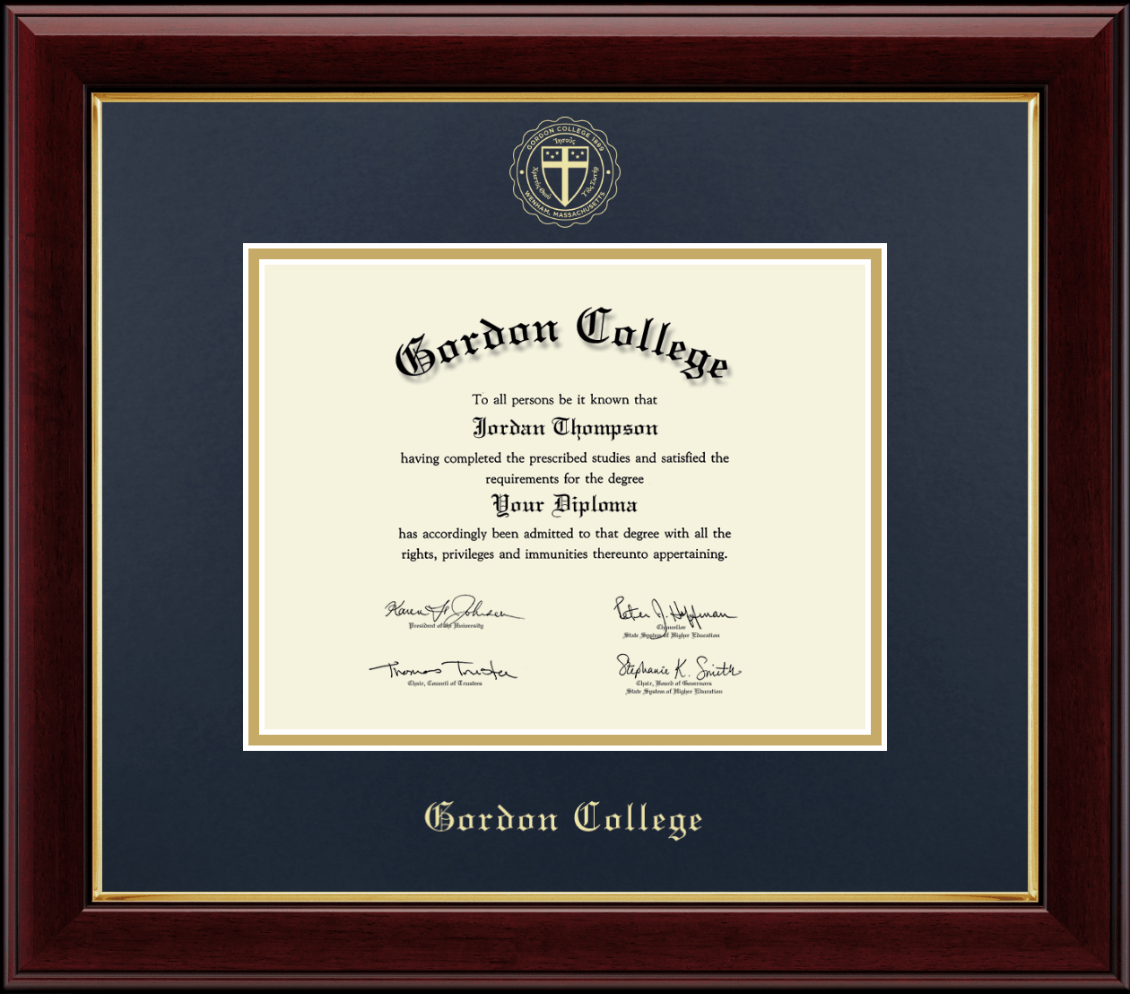 Gordon College in Massachusetts Gold Embossed Diploma Frame in Gallery ...