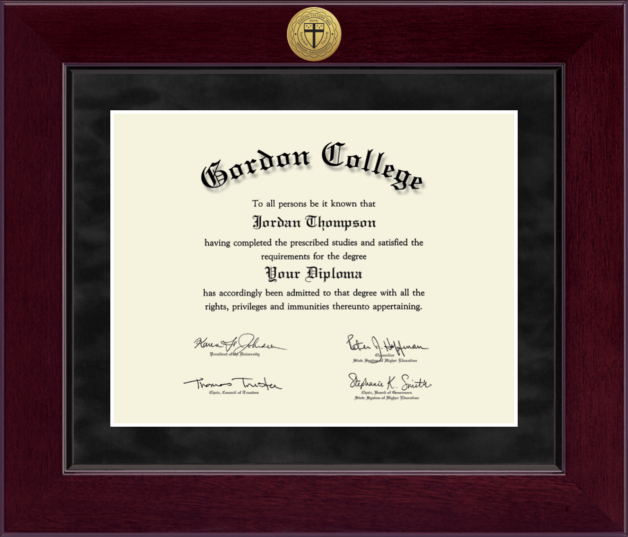 Gordon College in Massachusetts Millennium Gold Engraved Diploma Frame ...