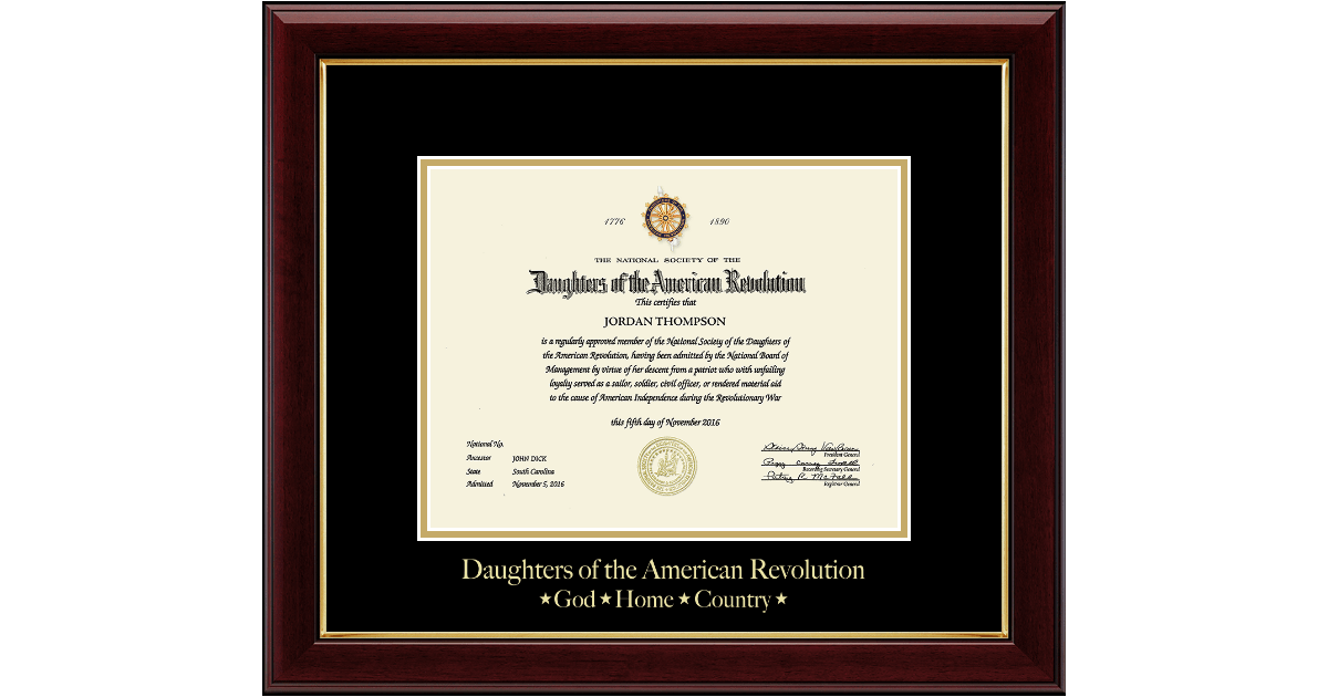 DAR Gold Embossed Certificate Frame - Black and Gold Matting