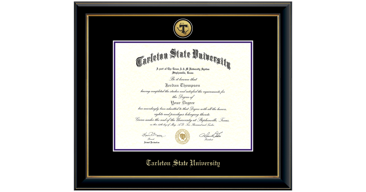 Gold Engraved Medallion Diploma Frame in Onyx Gold Tarleton State ...