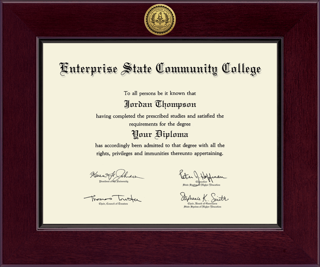 Enterprise State Community College Century Gold Engraved Diploma Frame ...