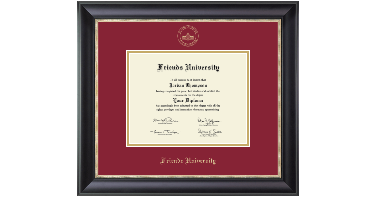 Gold Embossed Diploma Frame in Noir Friends University - Item #367400