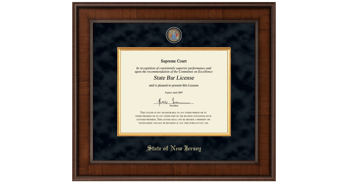 State of New Jersey | Certificate Frames | Church Hill Classics