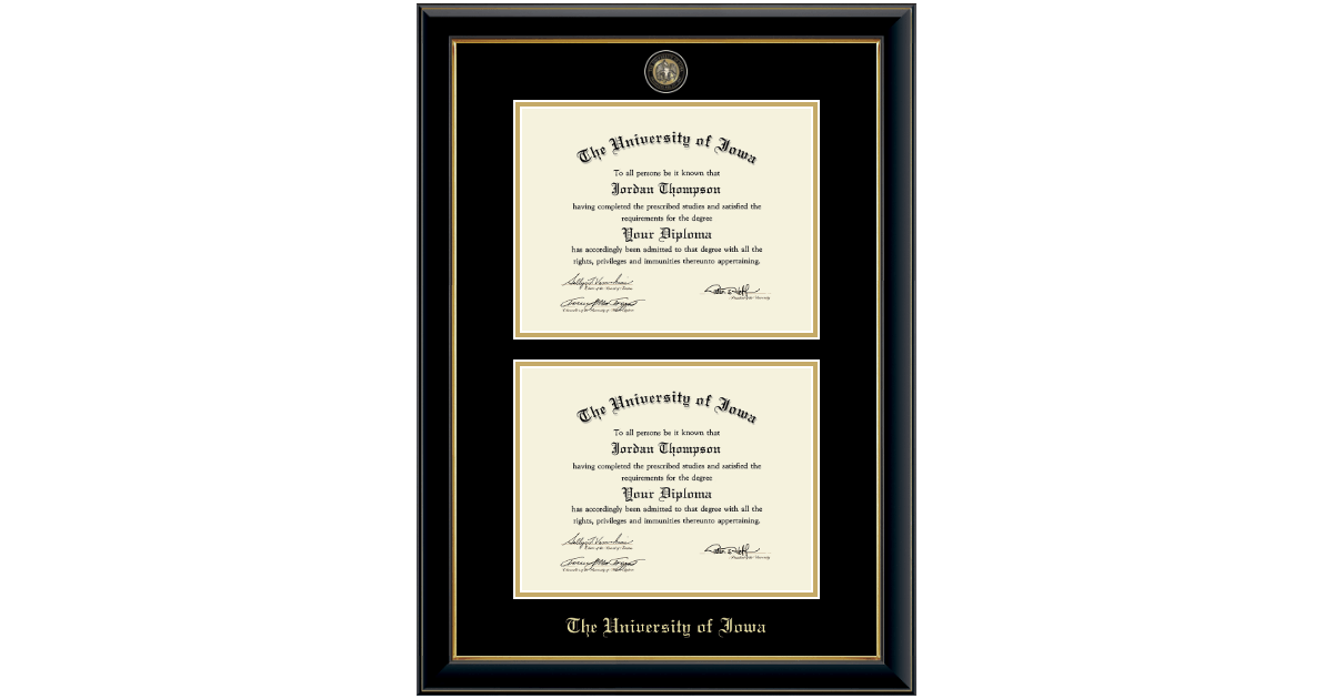 Double Masterpiece Diploma Frame in Onyx Gold The University of Iowa ...