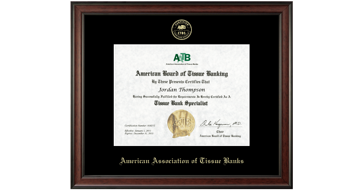 AATB Gold Embossed Certificate Frame - Black Matting