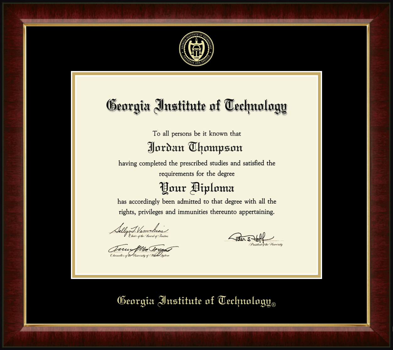 Georgia Institute of Technology Gold Embossed Diploma Frame in Murano ...