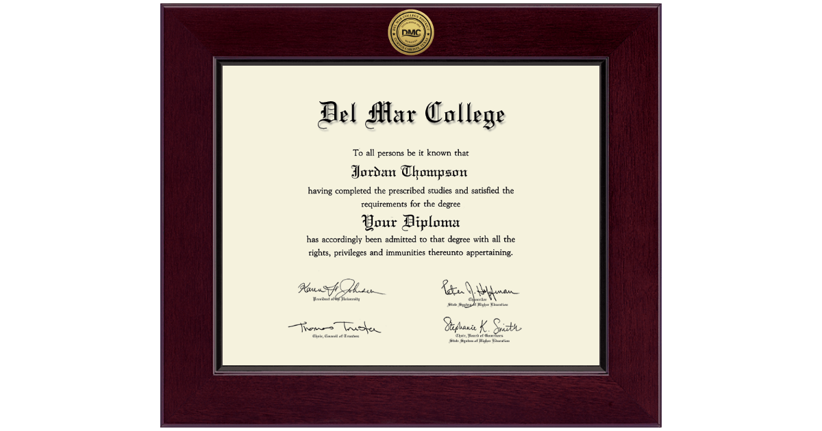 Century Gold Engraved Diploma Frame in Cordova Del Mar College - Item ...