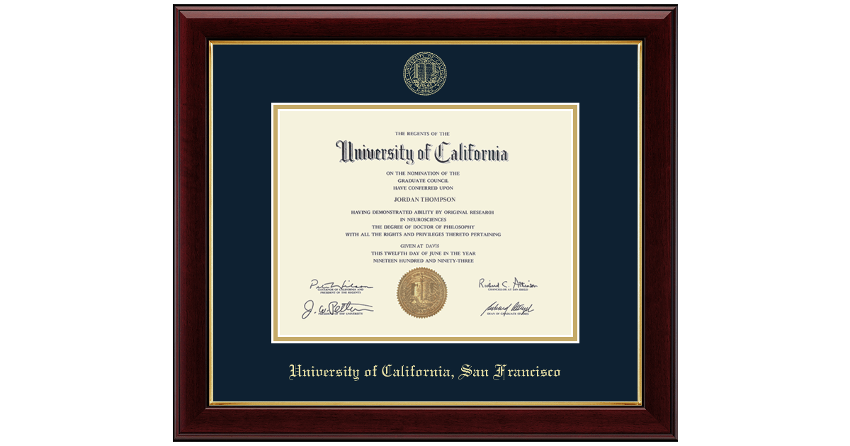 Gold Embossed Diploma Frame in Gallery University of California San ...