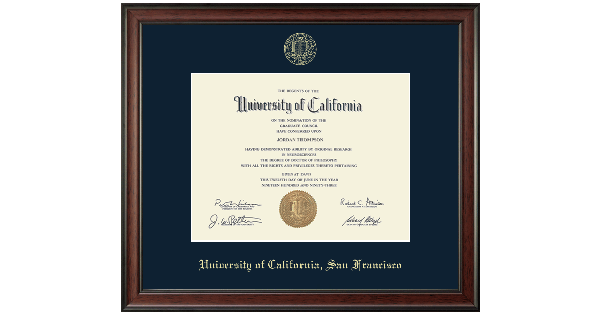 Gold Embossed Diploma Frame in Studio University of California San ...