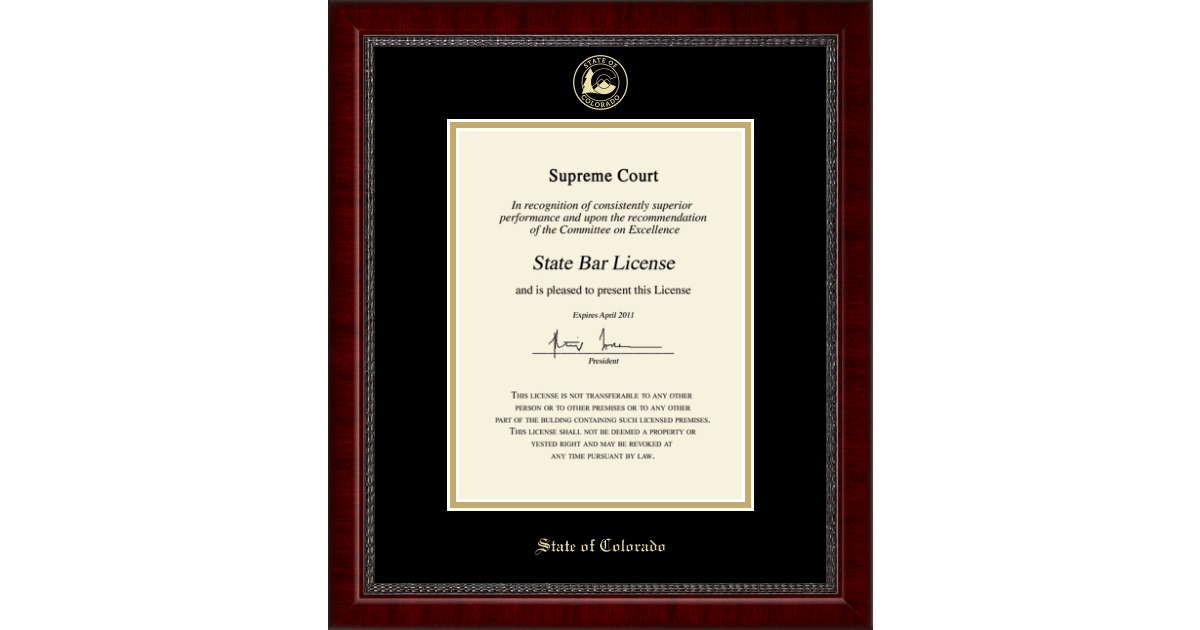 Gold Embossed Certificate Frame in Sutton State of Colorado - Item #395654