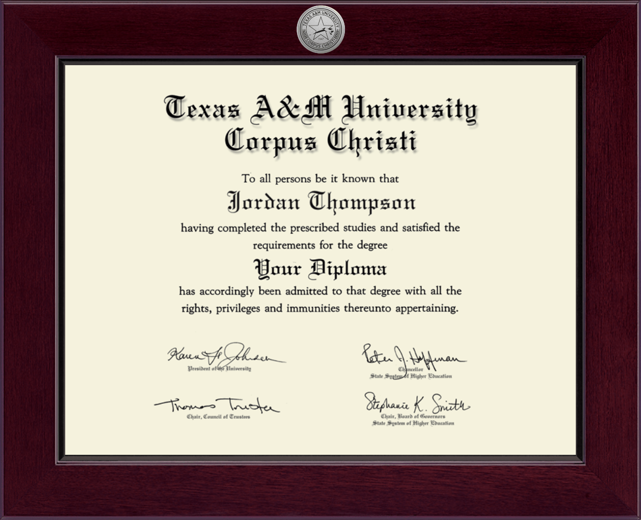 Texas A&M University Corpus Christi Century Silver Engraved Diploma ...