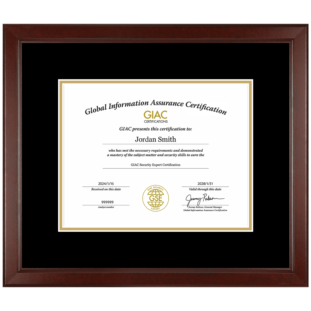 Custom Certificate Frame in Sierra GIAC Organization - Item #401117 ...
