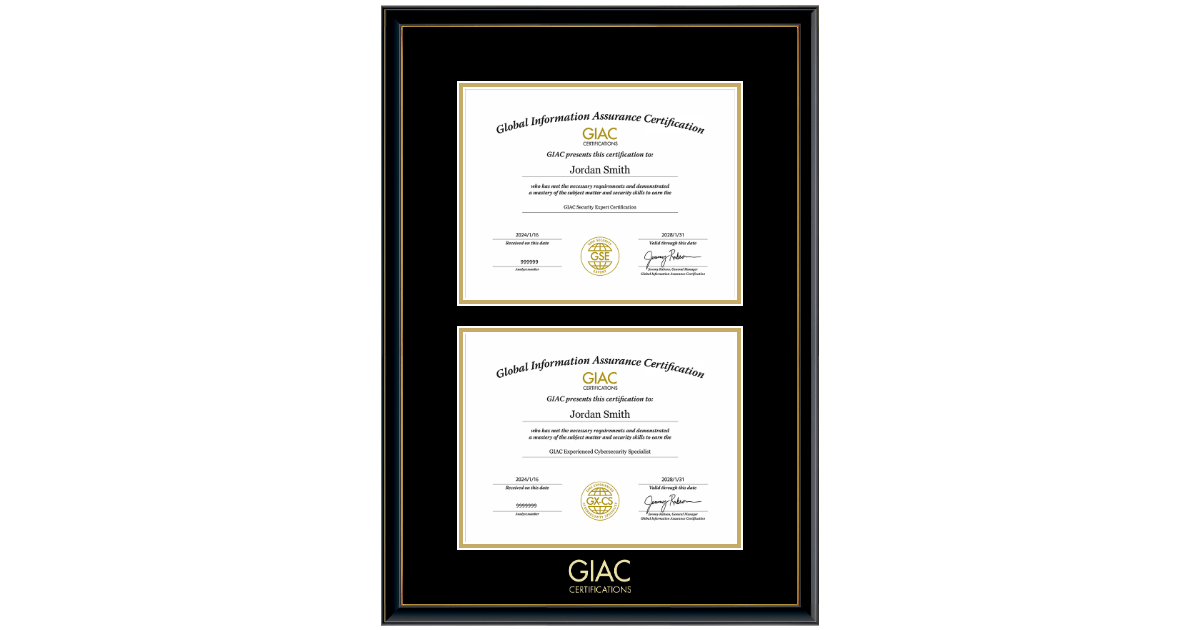 Gold Embossed Double Certificate Frame in Onexa Gold GIAC Organization ...