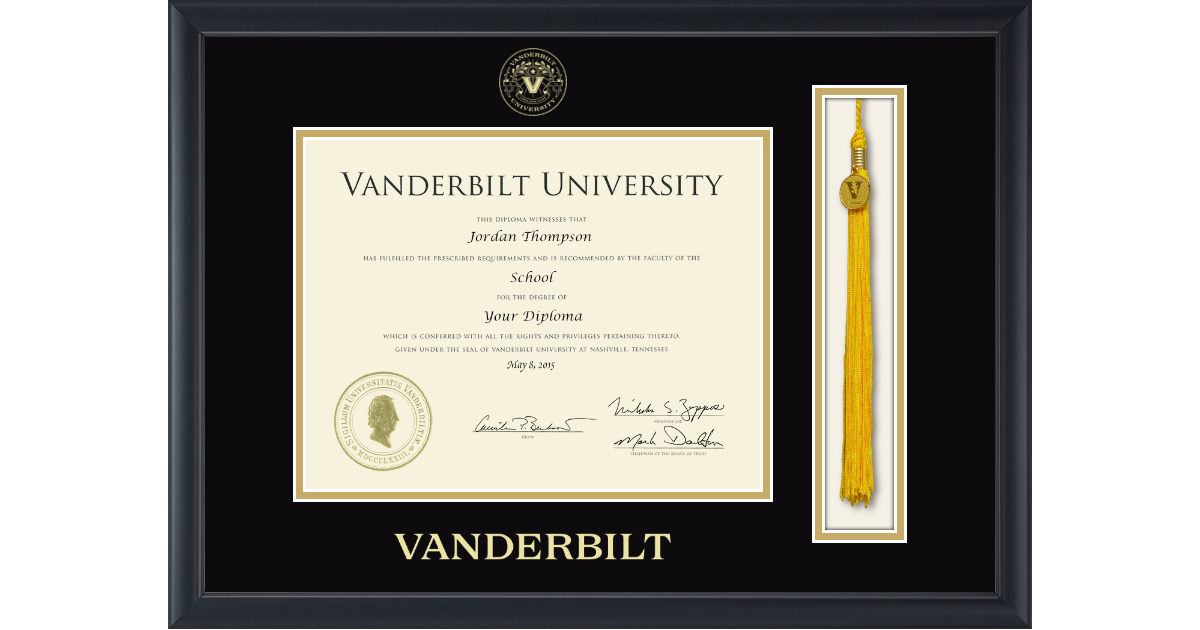 Tassel & Cord Diploma Frame in Obsidian Vanderbilt University - Item ...
