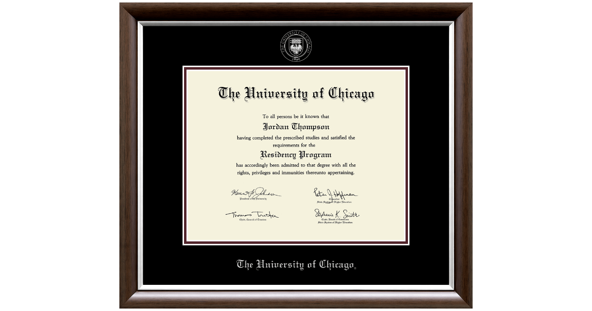Silver Embossed Certificate Frame in Devonshire University of Chicago ...