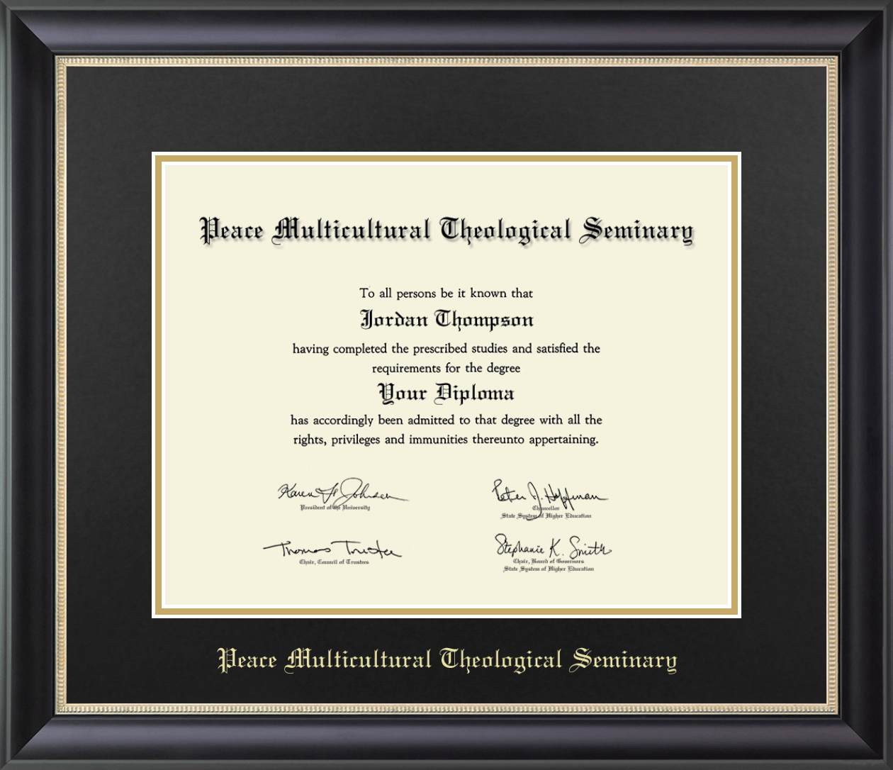 Peace Multicultural Theological Seminary Gold Embossed Diploma Frame in ...