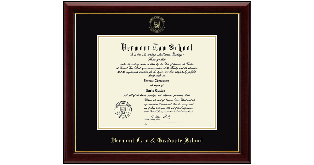 Gold Embossed Diploma Frame in Gallery Vermont Law & Graduate School ...