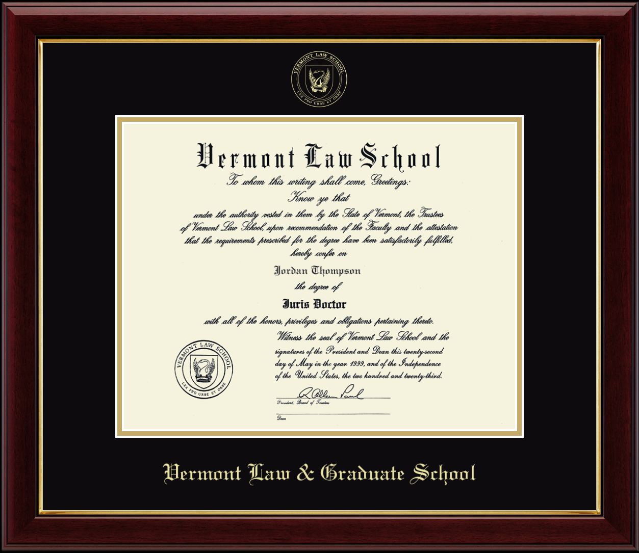 Vermont Law & Graduate School Gold Embossed Diploma Frame in Gallery ...