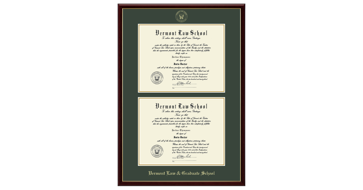 Double Diploma Frame in Galleria Vermont Law & Graduate School - Item ...