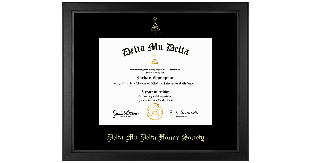Gold Embossed Certificate Frame in Arena Delta Mu Delta Honor Society ...