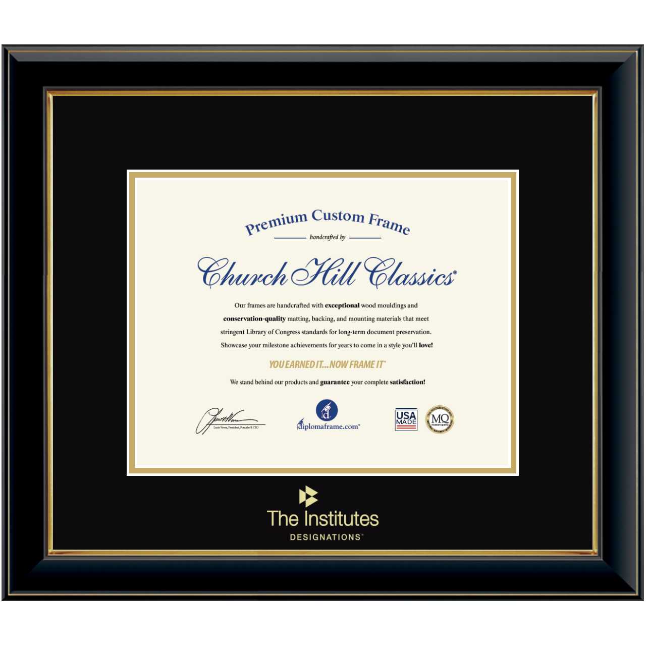 Gold Embossed Frame in Onyx Gold The Institutes Designations - Item ...