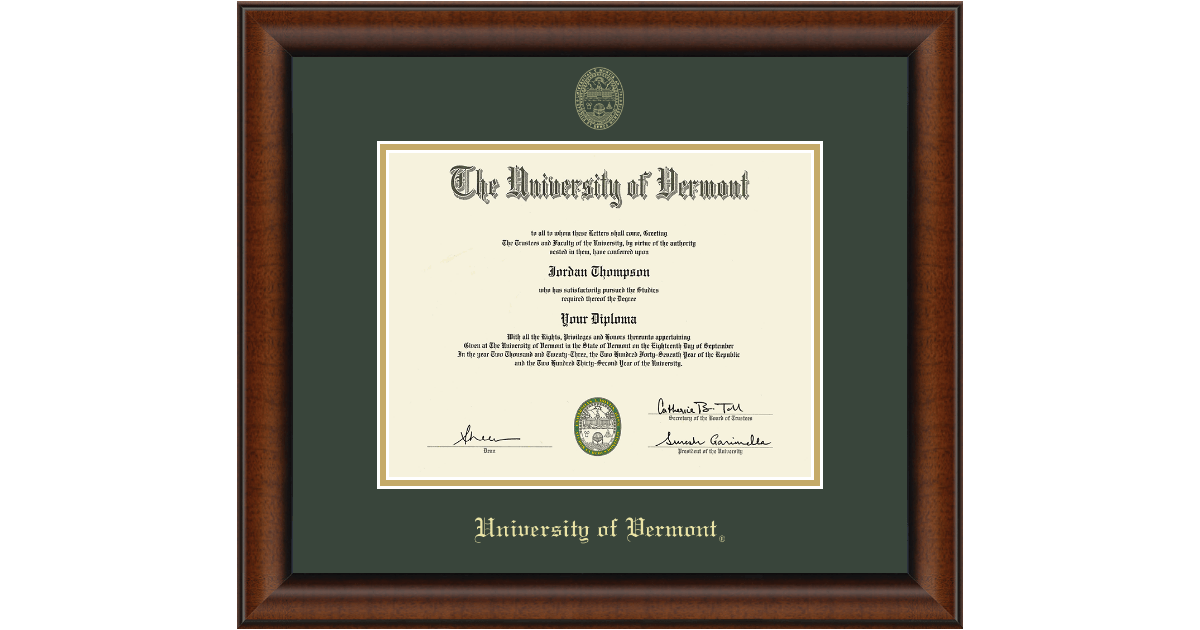 Gold Embossed Diploma Frame in Austin The University of Vermont - Item ...