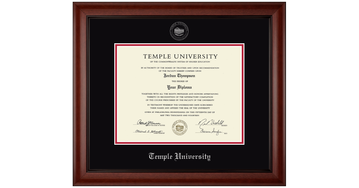 Silver Embossed Diploma Frame in Cambridge Temple University - Item #415814