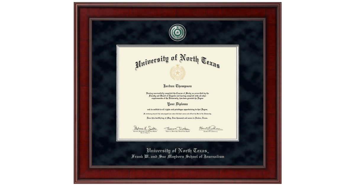 UNT Frank W. and Sue Mayborn School of Journalism Diploma Frames