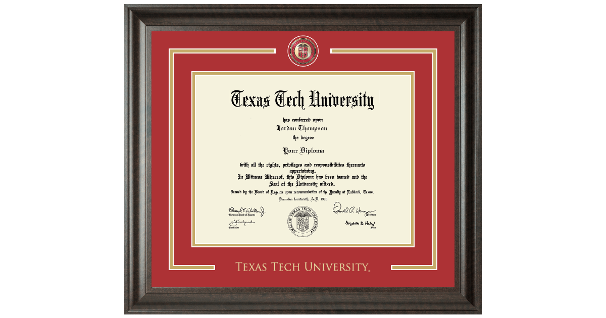 Showcase Diploma Frame in Acadia Texas Tech University - Item #423242 ...