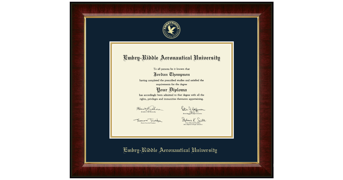 Gold Embossed Diploma Frame in Murano Embry-Riddle Aeronautical ...