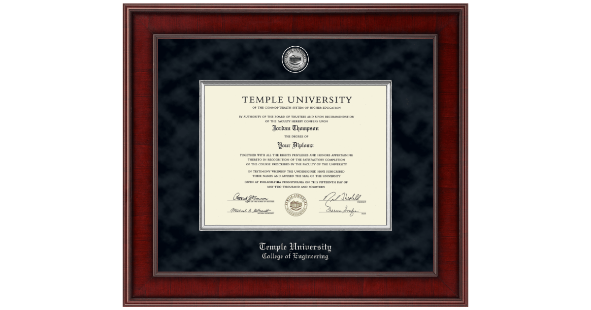 Temple College of Engineering Diploma Frames | Church Hill Classics