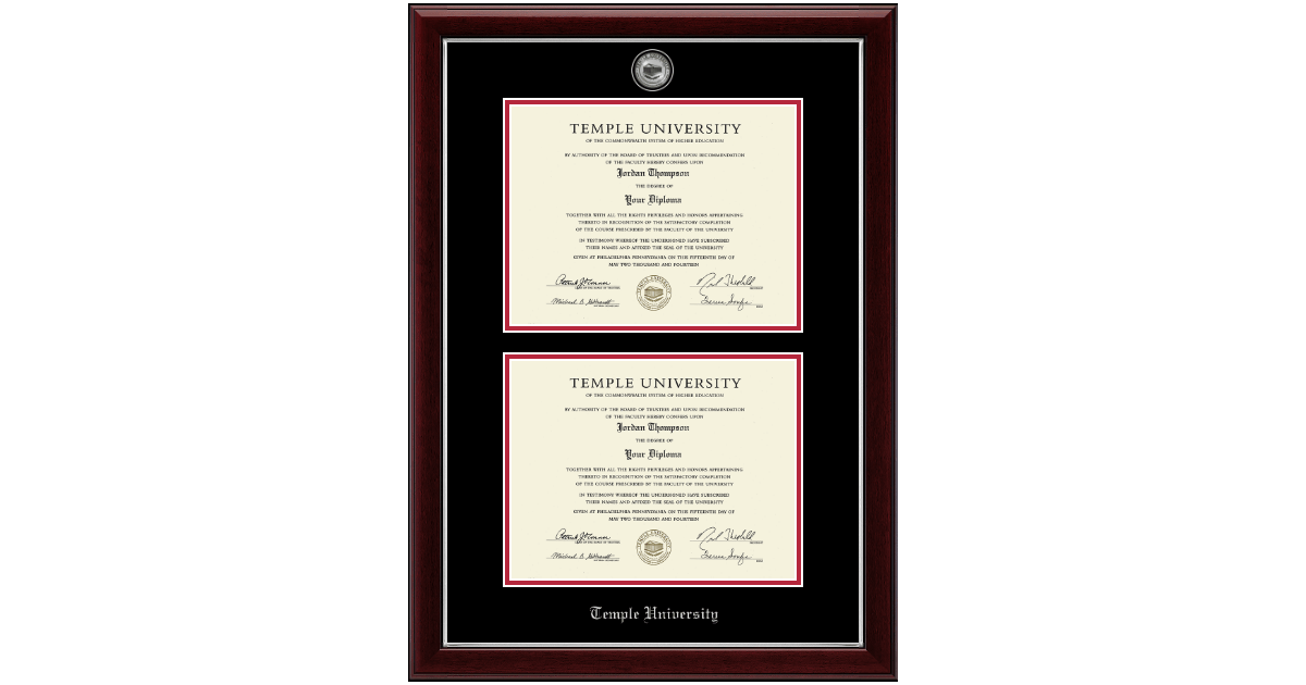 Double Masterpiece Diploma Frame in Gallery Silver Temple University ...