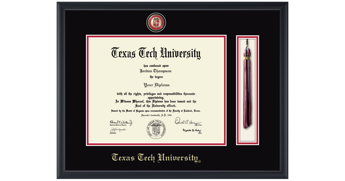Tassel & Cord Masterpiece Diploma Frame in Obsidian Texas Tech ...