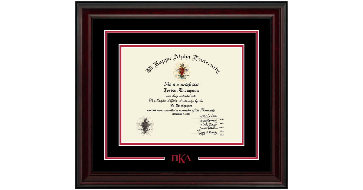 Greek Letters Certificate Frame in Encore Pi Kappa Alpha - Item #426416 ...