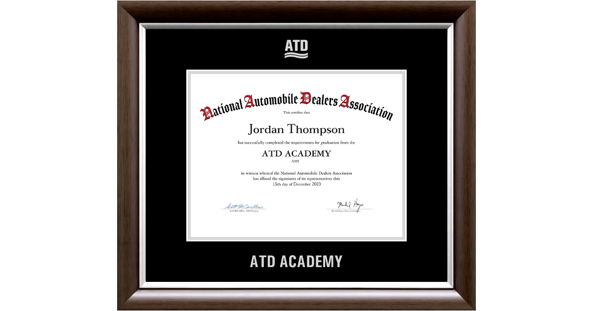 NADA Silver Embossed ATD Certificate Frame - Black and Silver Matting