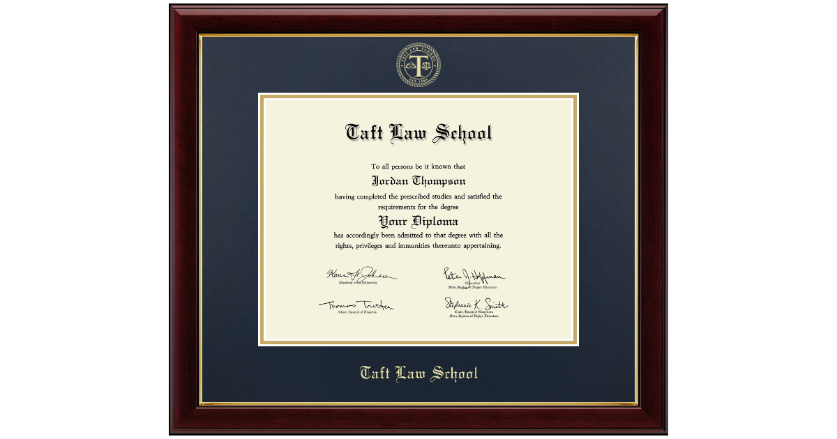 Gold Embossed Diploma Frame in Gallery Taft Law School - Item #428513