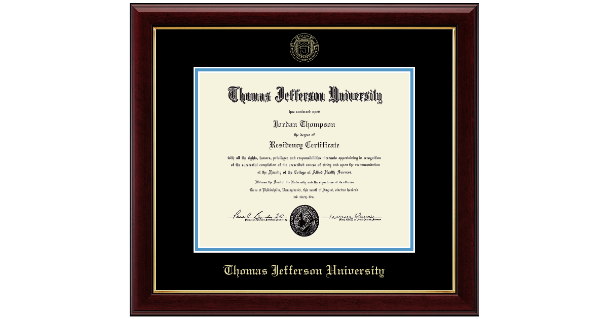 Gold Embossed Certificate Frame in Gallery Thomas Jefferson University ...