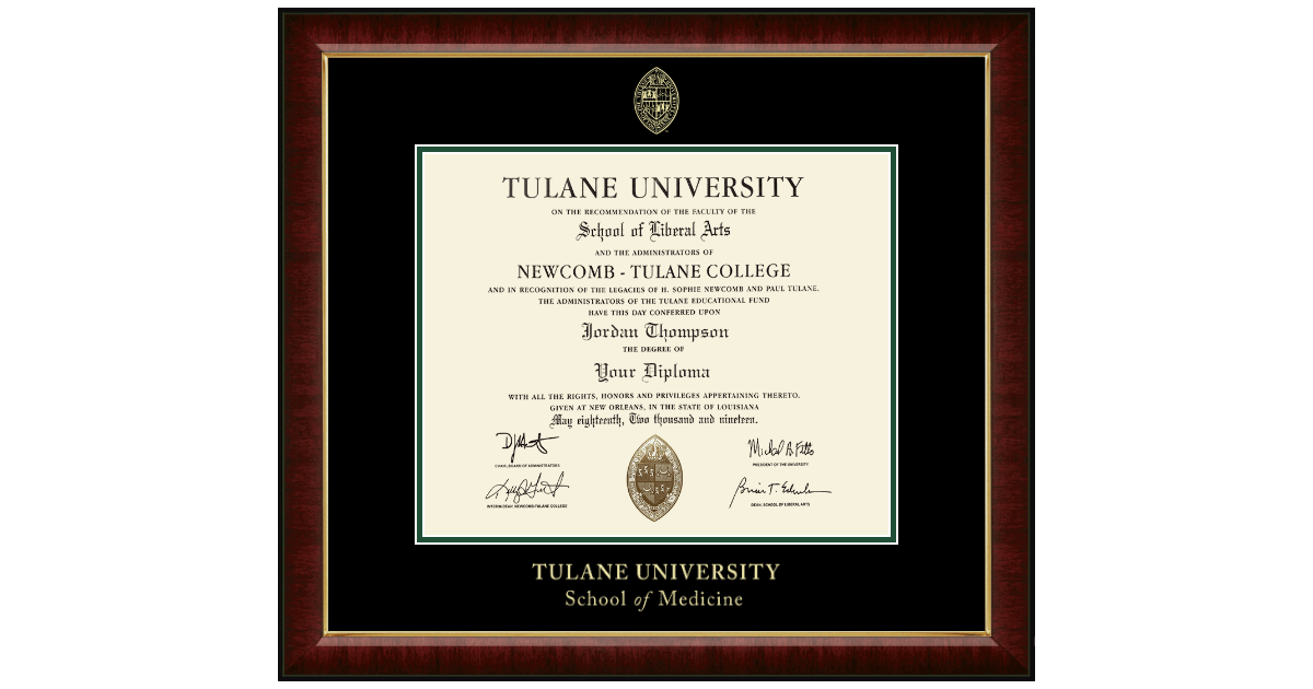 Gold Embossed Diploma Frame in Murano Tulane University - Item #449077 ...