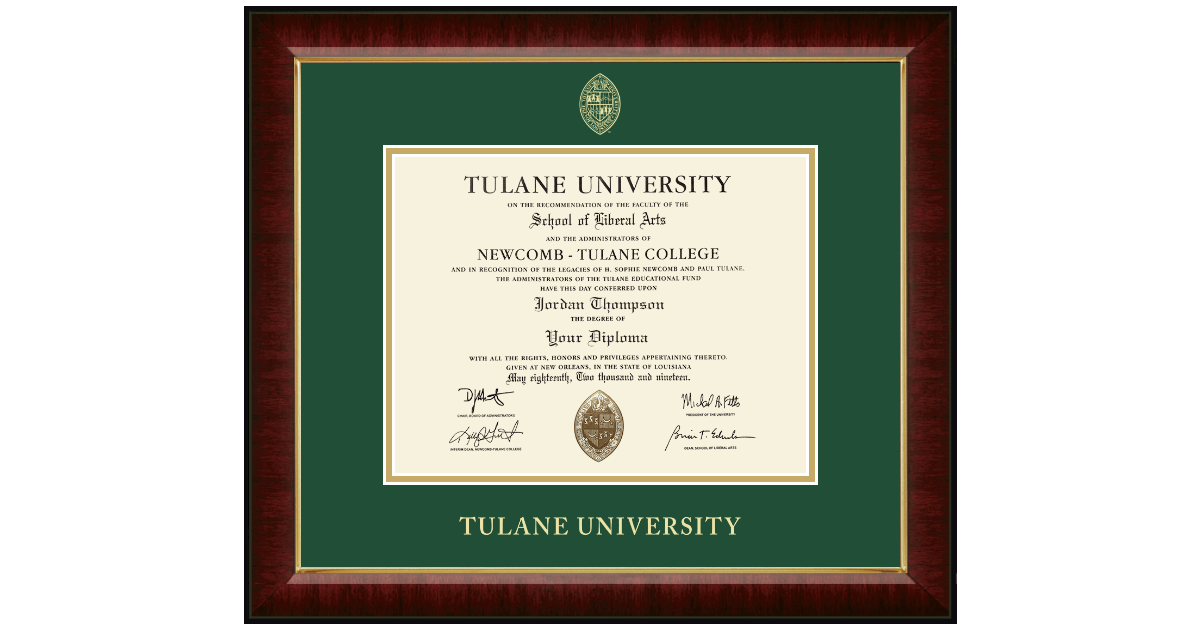 Gold Embossed Diploma Frame in Murano Tulane University - Item #449078 ...
